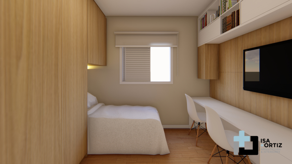 PROJETO DE QUARTO COM 02 CAMAS EMBUTIDAS NO GUARDA ROUPA FREIJÓ E ...