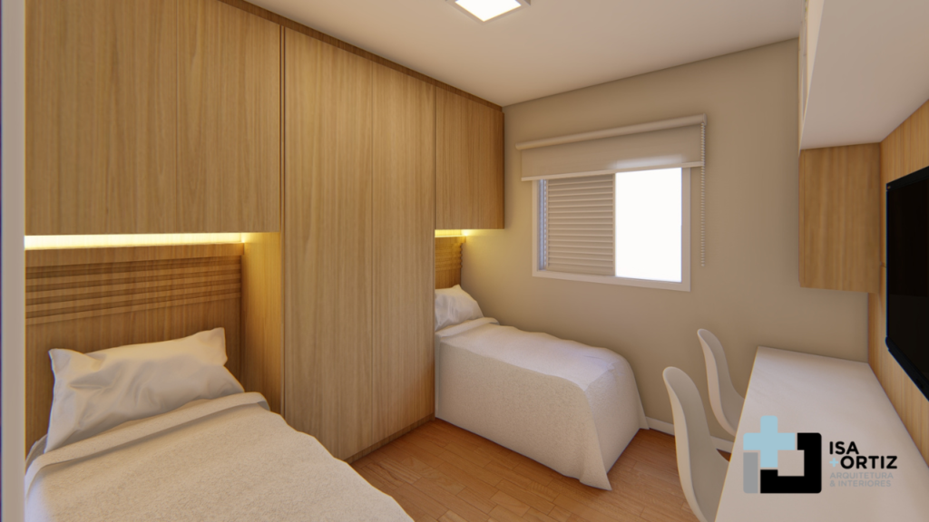 PROJETO DE QUARTO COM 02 CAMAS EMBUTIDAS NO GUARDA ROUPA FREIJÓ E ...